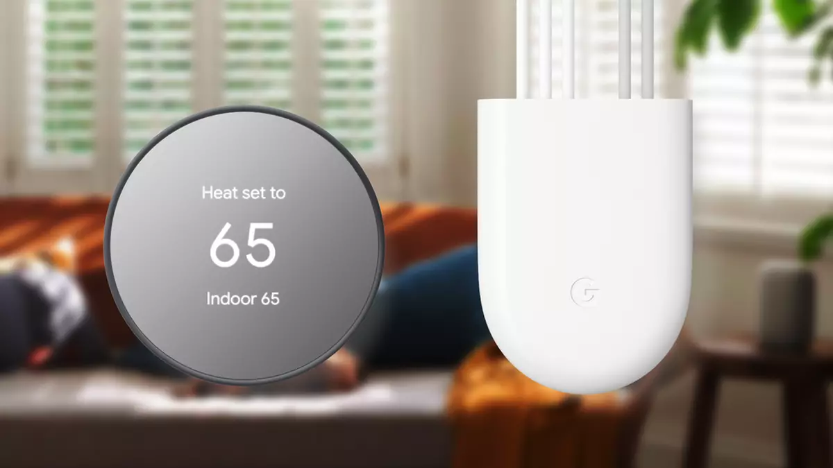 Google Nest Thermostat ۋە ھەمراھى Power Connector ماسلاشتۇرغۇچ مېھمانخانا تەڭشىكى ئالدىدا