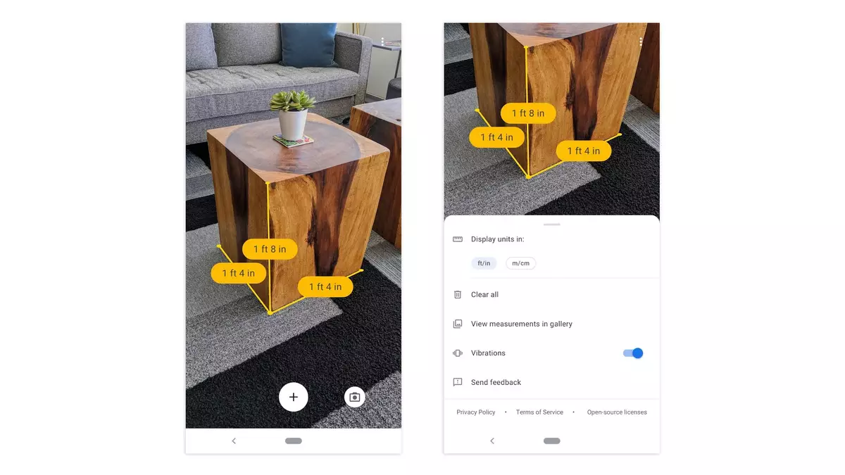 टेबलचे हँड्स-फ्री मापन प्रदान करणारे Google Measure अॅप.