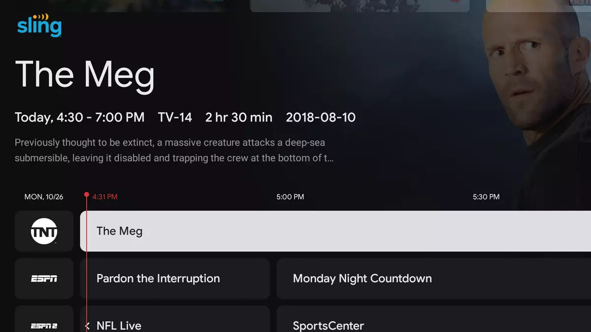 Sling TV 在 Google TV Live 标签上。