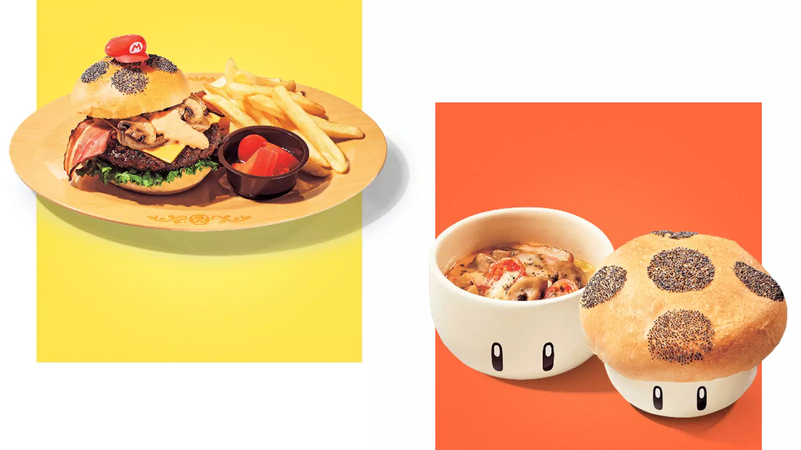 A cheeseburger a Pizza Schossel Optioun op Super Nintendo World