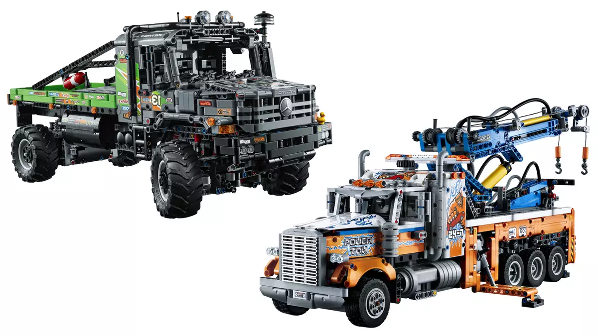 Truk derek tugas beurat Lego Technic, sareng treuk percobaan 4x4 Mercedes-Benz Zetros
