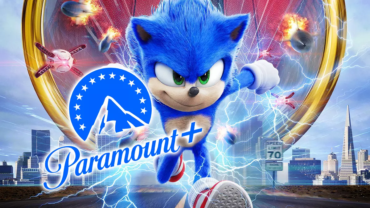 Le logo Paramount + i luga ole Sonic le Hedgehog.