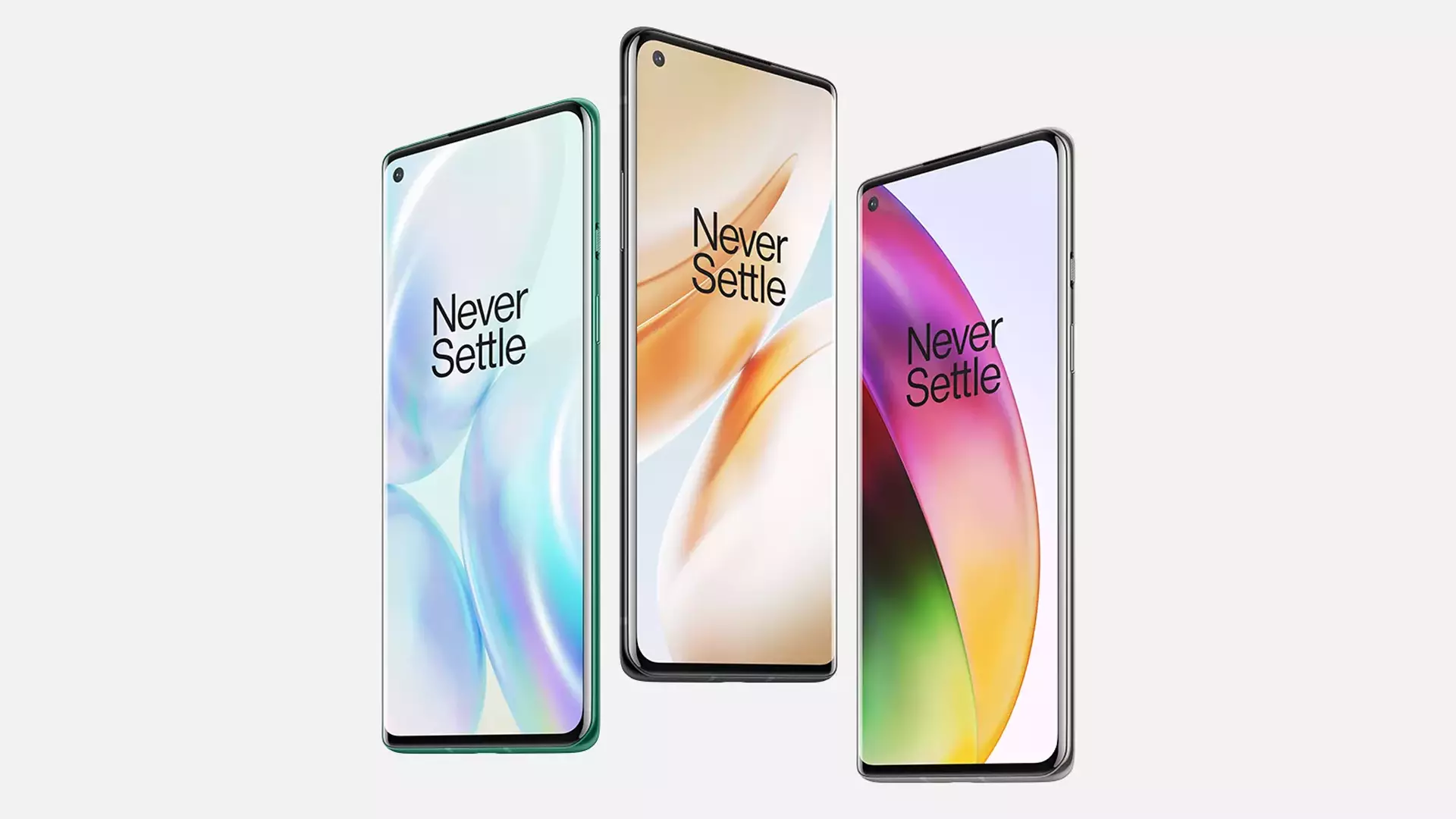 OnePlus 8 smartphone út trije front-facing hoeken