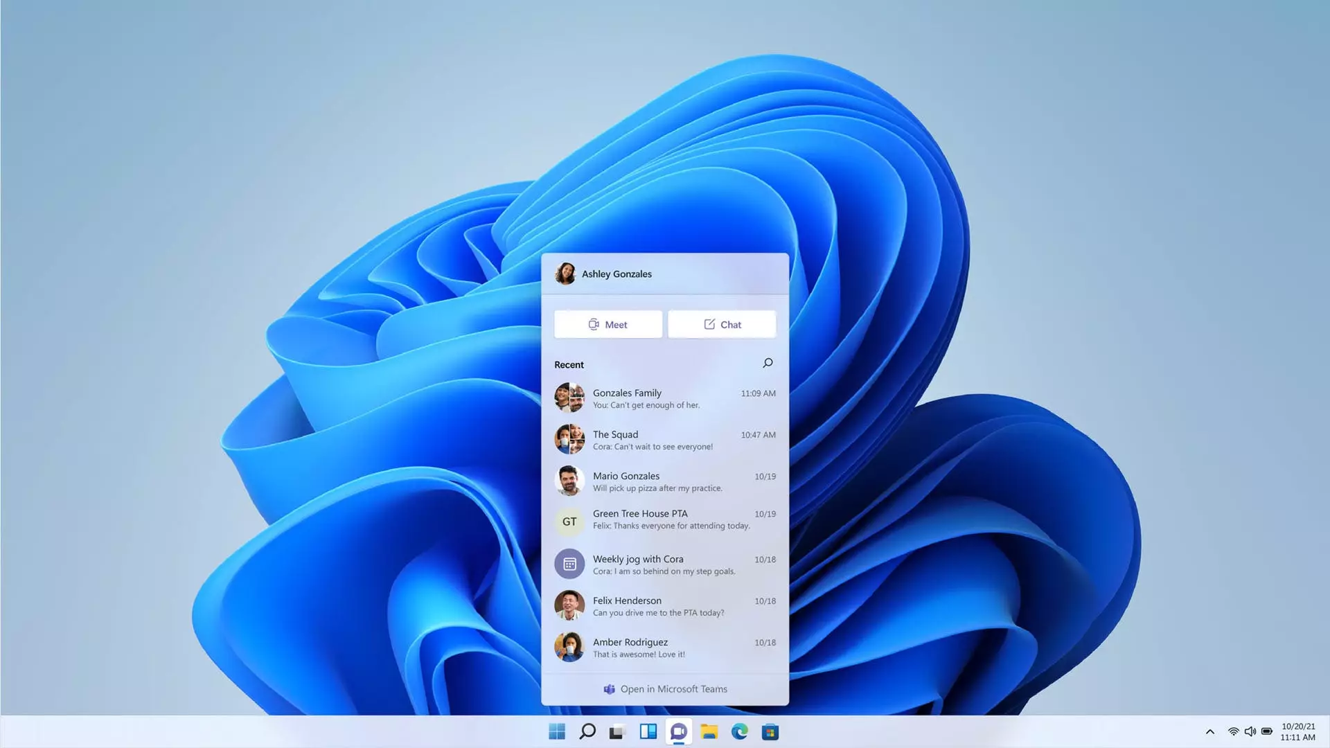 Un'interfaccia di Teams su Windows 11