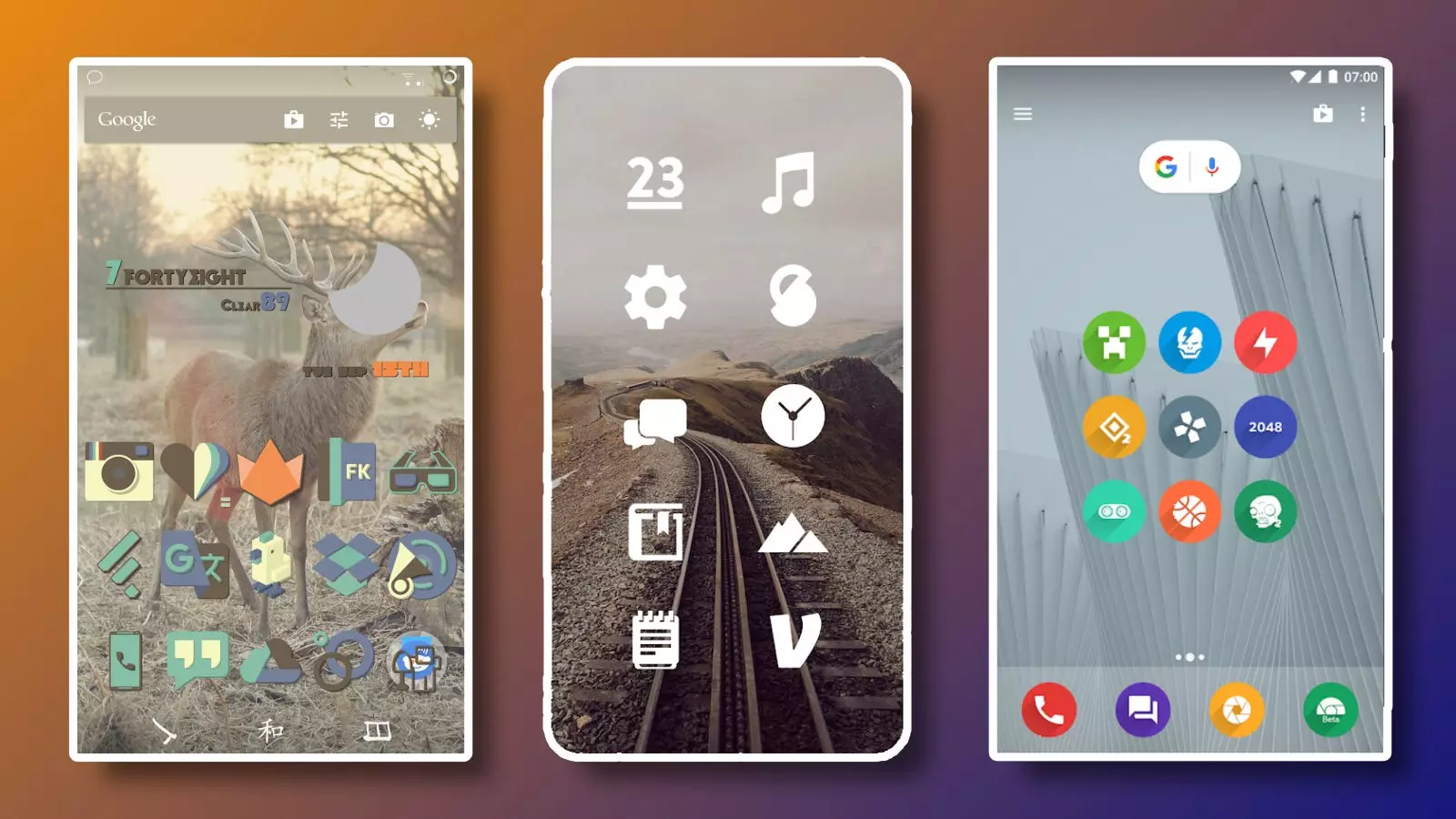 bilder av Aura, Flight och Rondo ikonpaket på en flerfärgad bakgrund.
