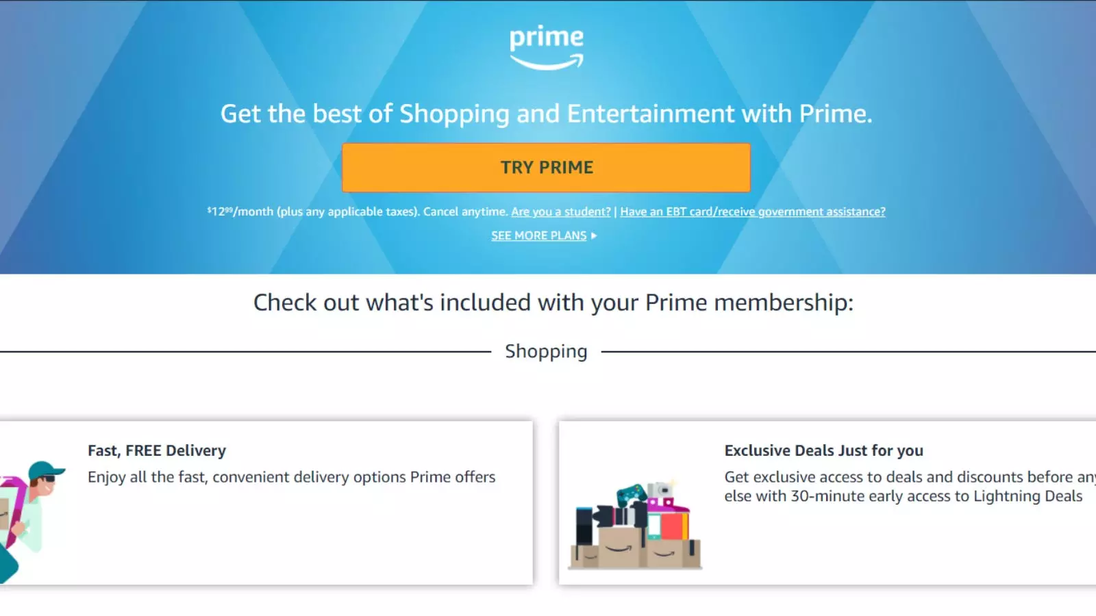 „Amazon Prime“ nukreipimo puslapio vaizdas