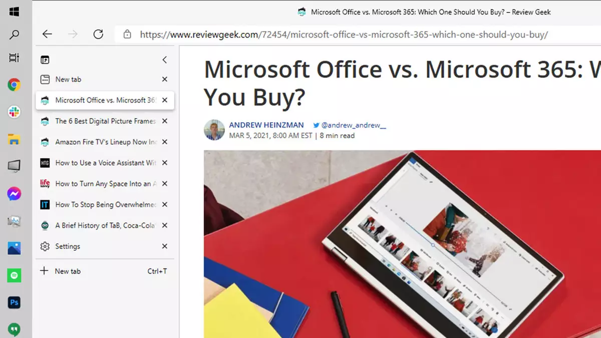 պատկեր, որը ցույց է տալիս Microsoft Edge-ի ուղղահայաց ներդիրները գործողության մեջ: