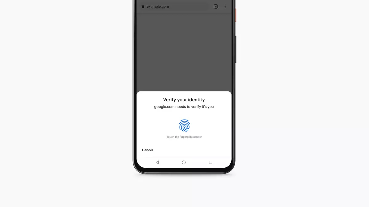 En Android-telefon som ber om fingeravtrycksautentisering.