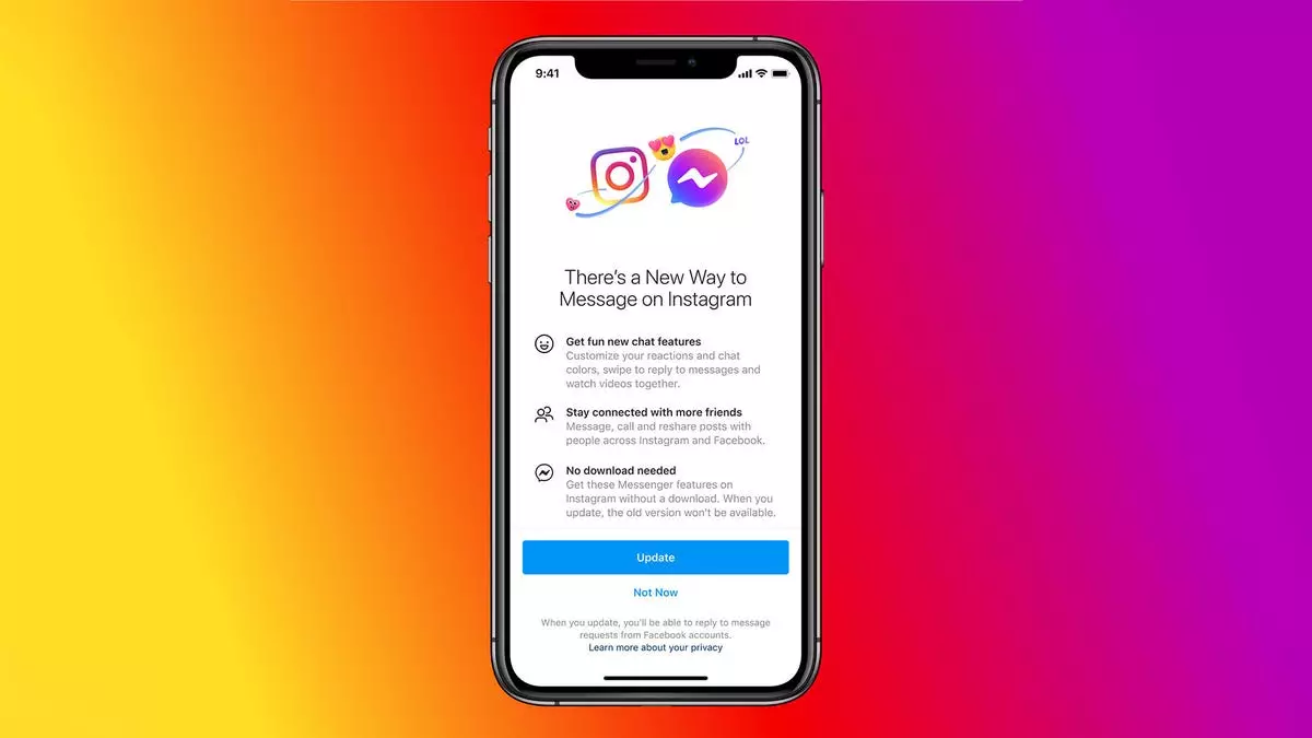 Instagram paziņojums par apvienošanu ar Messenger