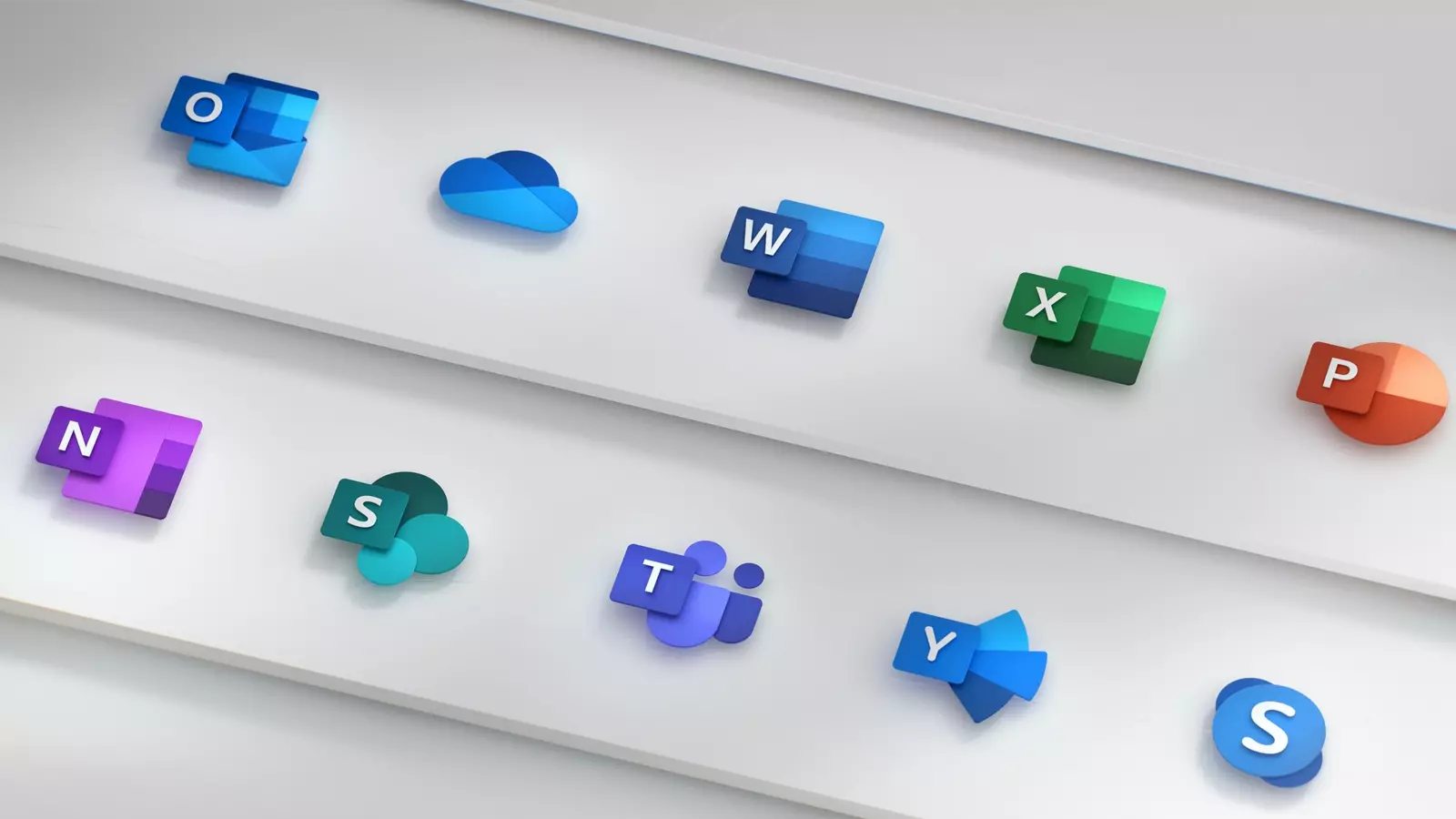 Les logos pour Outlook, Word, Excel, Powerpoint et d'autres logiciels Microsoft.