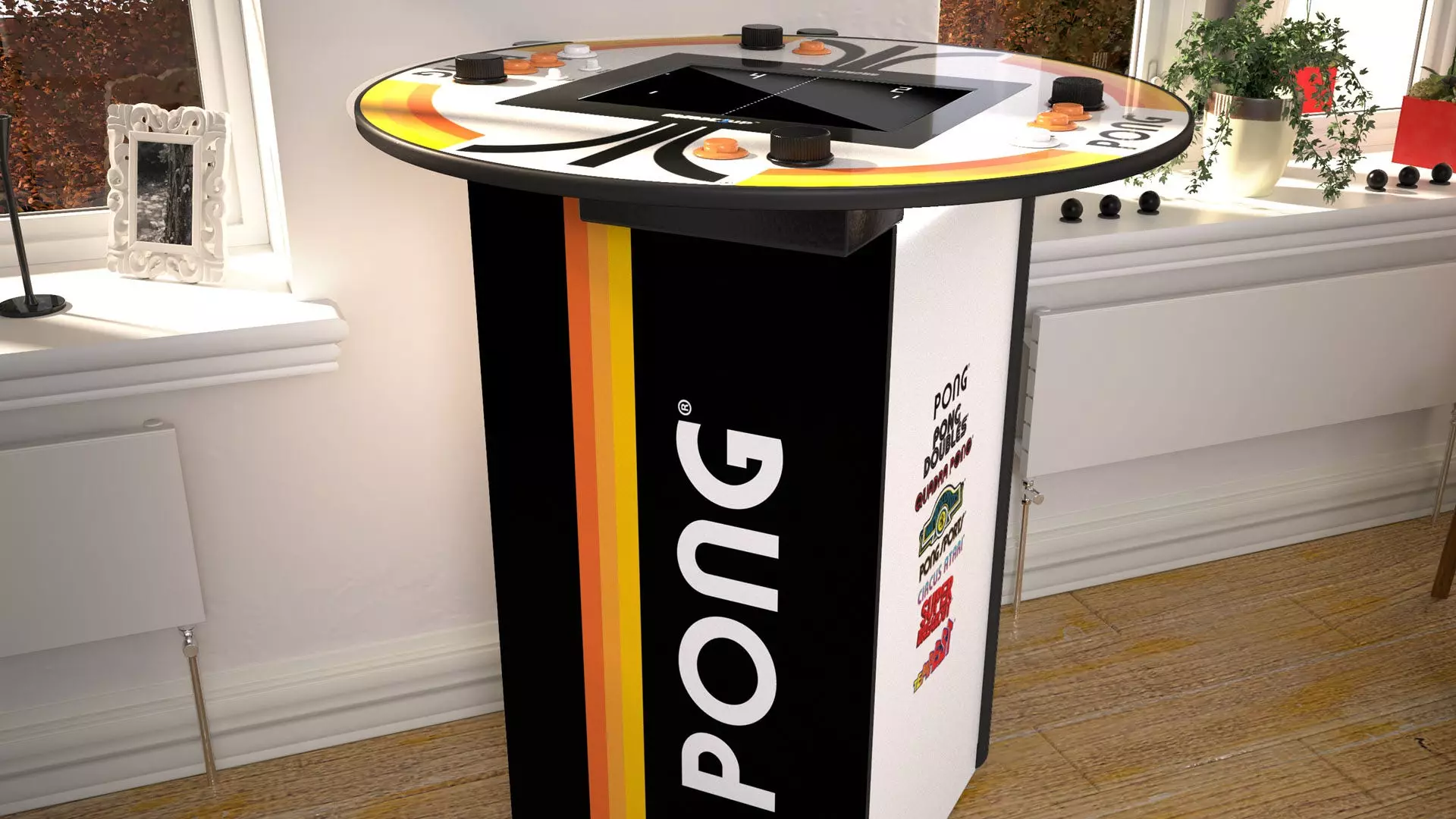 Ein Pong-Tisch in Stehhöhe.