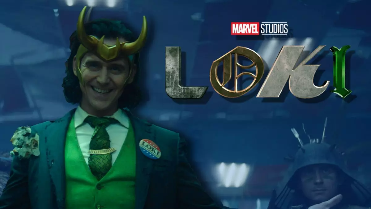 Seni promo 'Loki' dengan logo dan hamparan warna biru