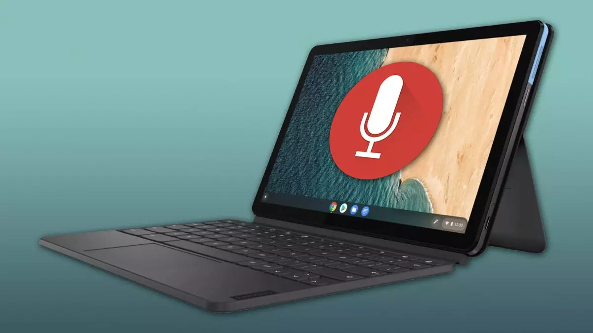 Chromebook Duet ar mikrofona ikonu