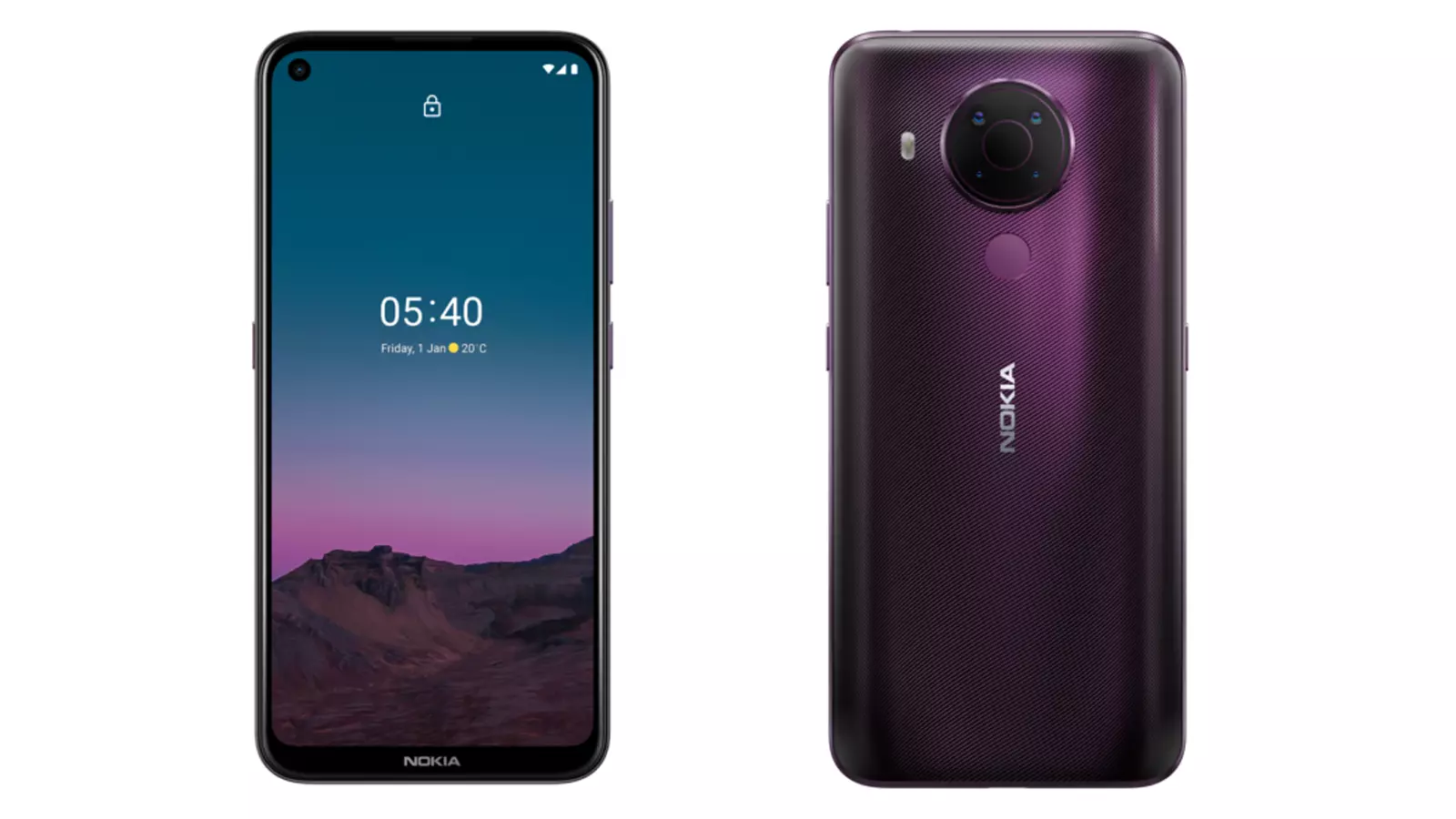 Voor- en achterkant van de Nokia 5.4-smartphone