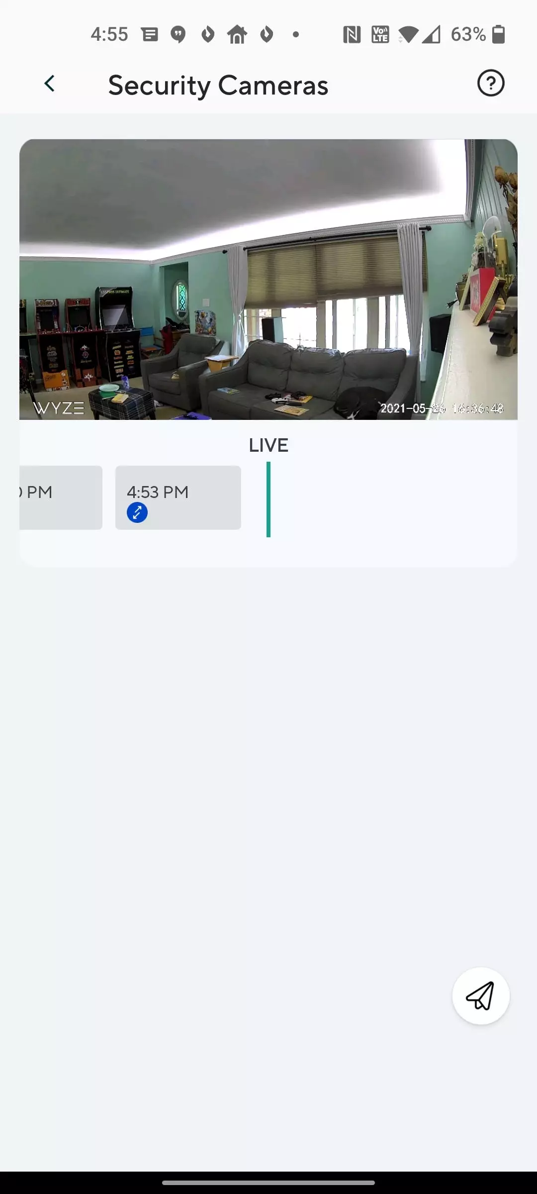 Wyze's Home Monitoring security camera view.