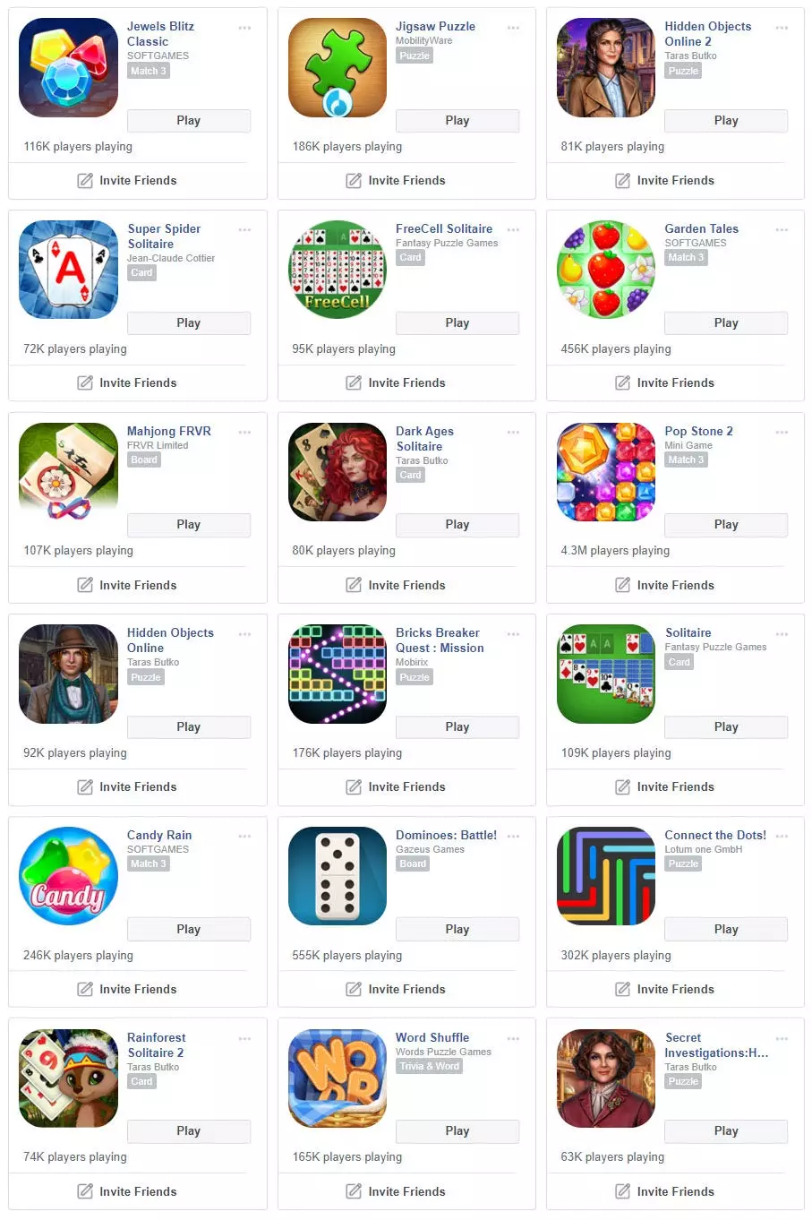 Список на инстант игри на Facebook Gaming