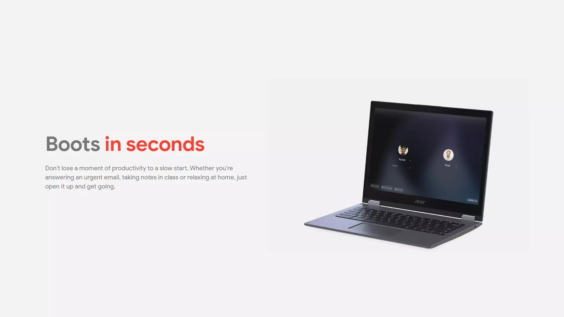 Рекламне зображення про миттєве завантаження Chromebook
