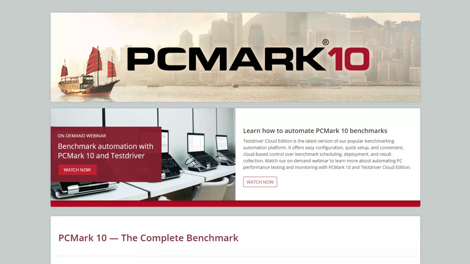 PCMark 10 web sahypasynyň baş sahypasy