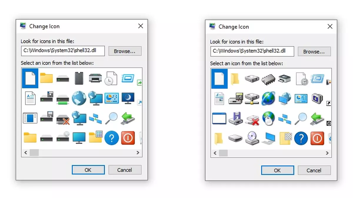 Nove ikone vs. ikone Windows 95.