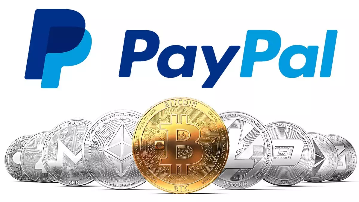 логотипи PayPal аз болои тангаҳои cryptocurrency