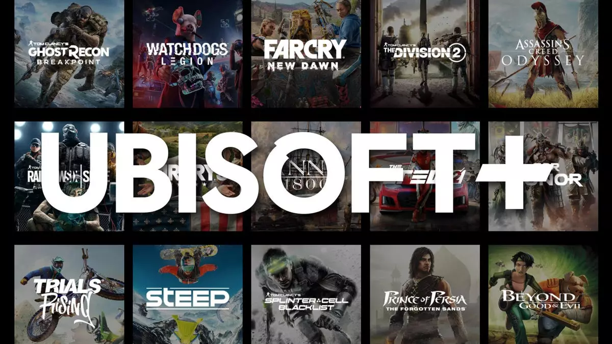 شعار Ubisoft Plus مع وجود عدد قليل من الألعاب خلفه