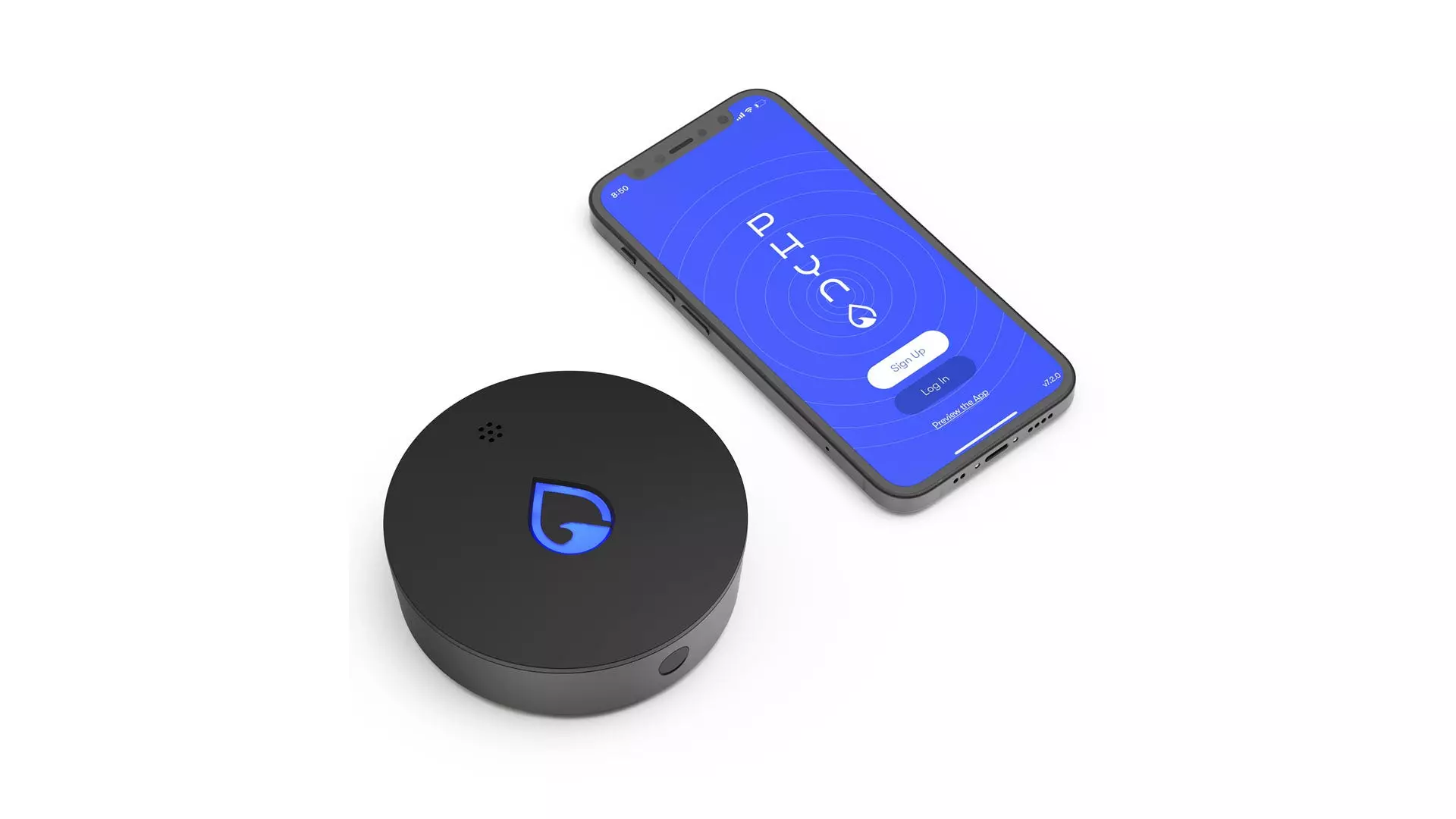 Malý vodný senzor vedľa podobne veľkého iPhonu