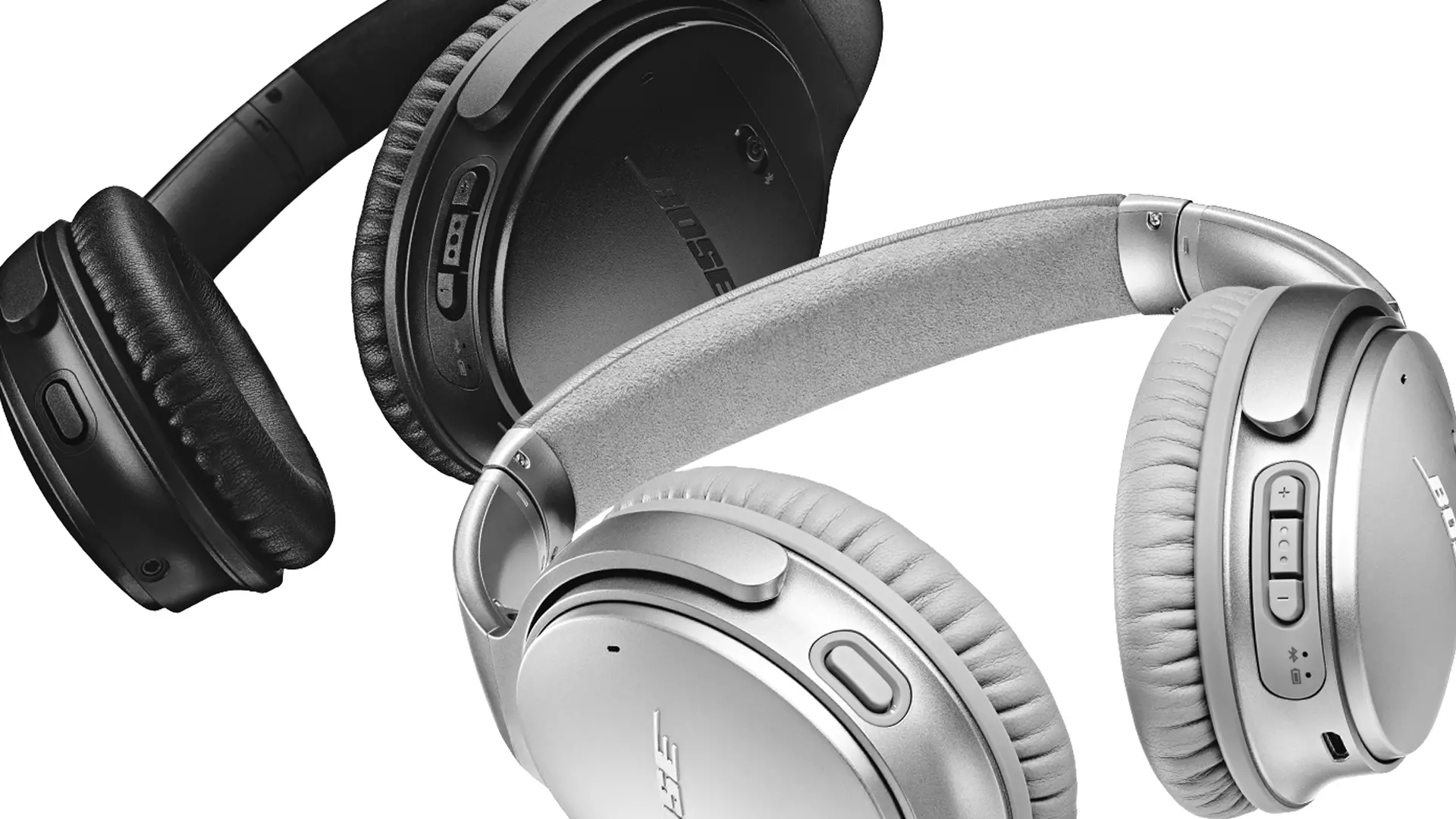 Os fones de ouvido Bose QuietComfort 35 II em preto e branco.