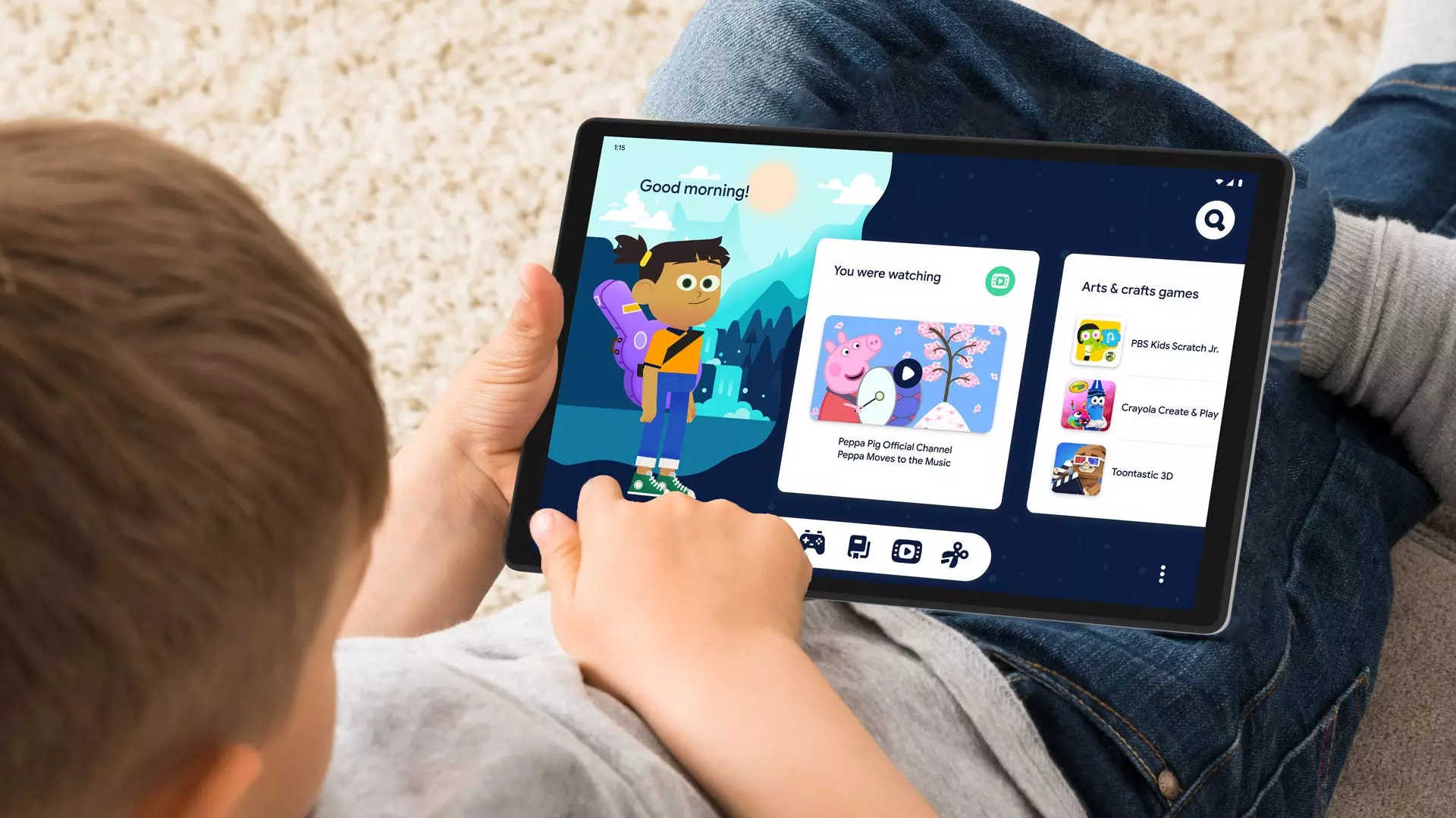 Google Kids Space သည် Android တက်ဘလက်များတွင် ကလေးများအတွက် အဆင်ပြေစေမည့် အကြောင်းအရာကို ပြသထားသည်။