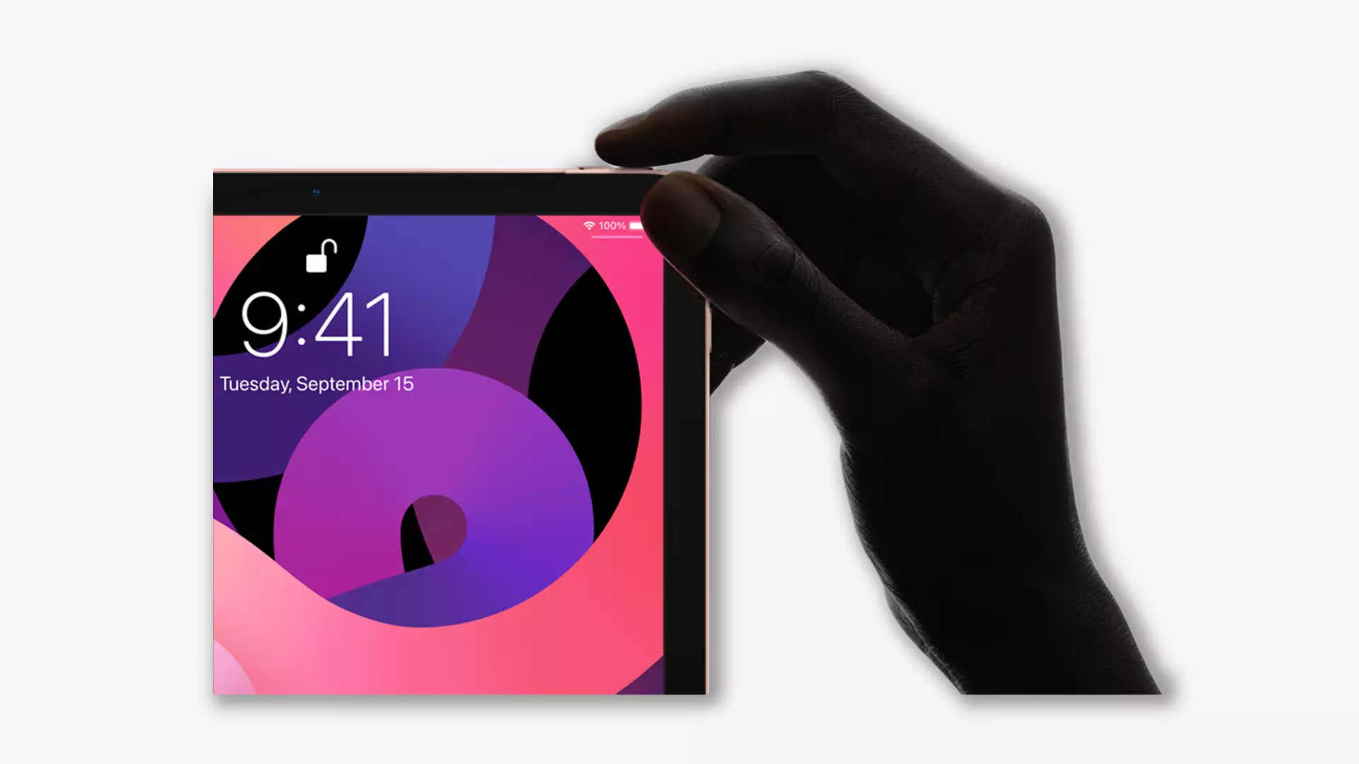 Le nouvel iPad Air avec son bouton d'alimentation Touch ID.