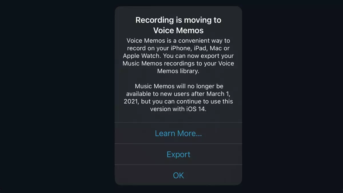 提醒注意 iOS 上的音樂備忘錄即將停用
