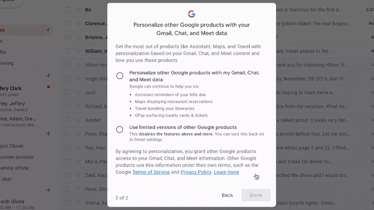 una imagen de la nueva configuración de Gmail.
