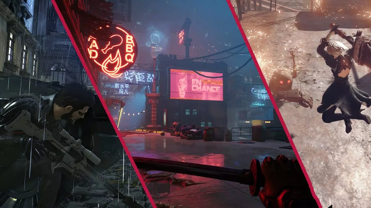 Deus Ex: Mankind Divided、Ghostrunner 和 NieR:Automata 在拼贴画中的图像。