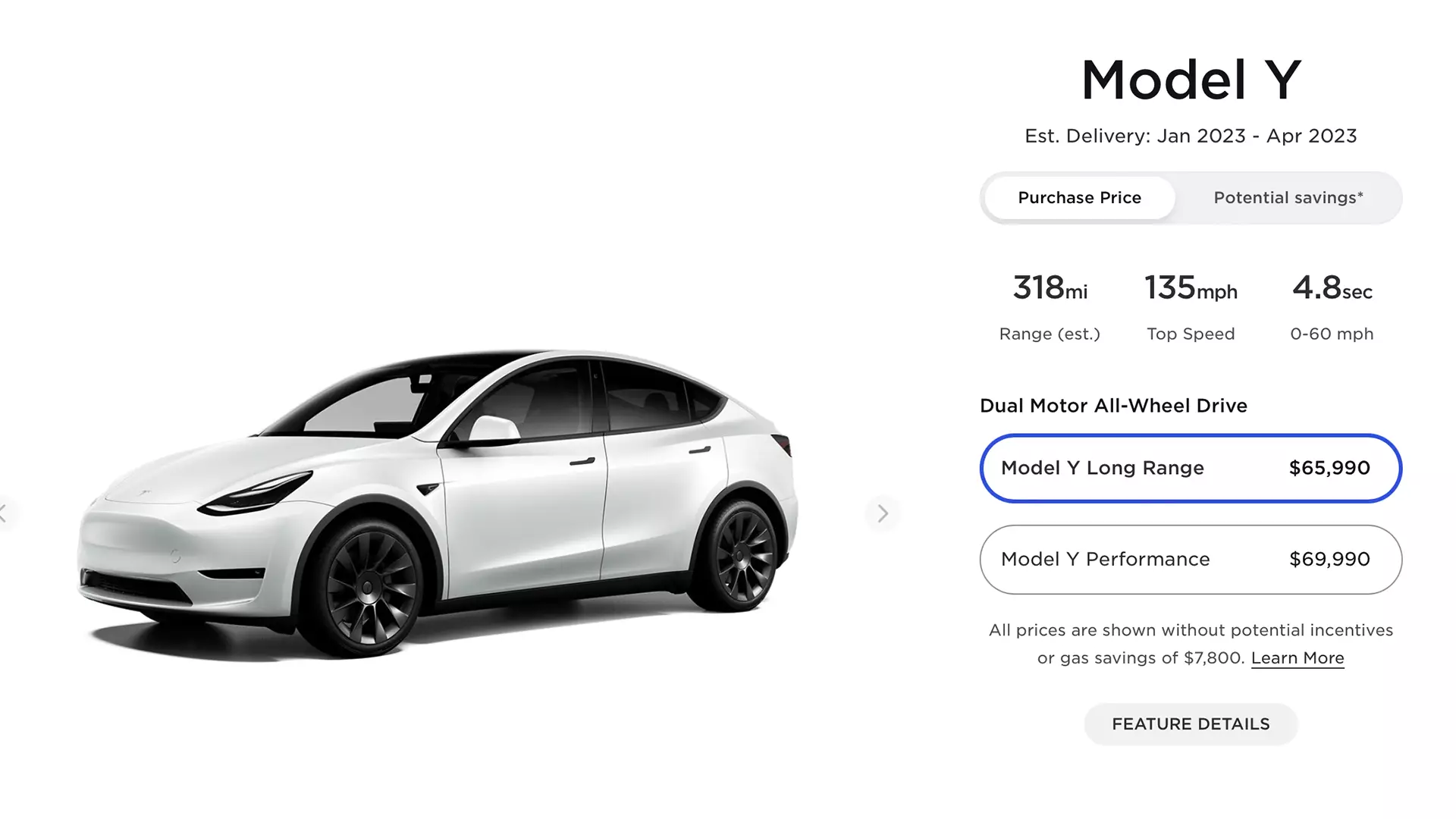 Páxina de vendas de Tesla Model.