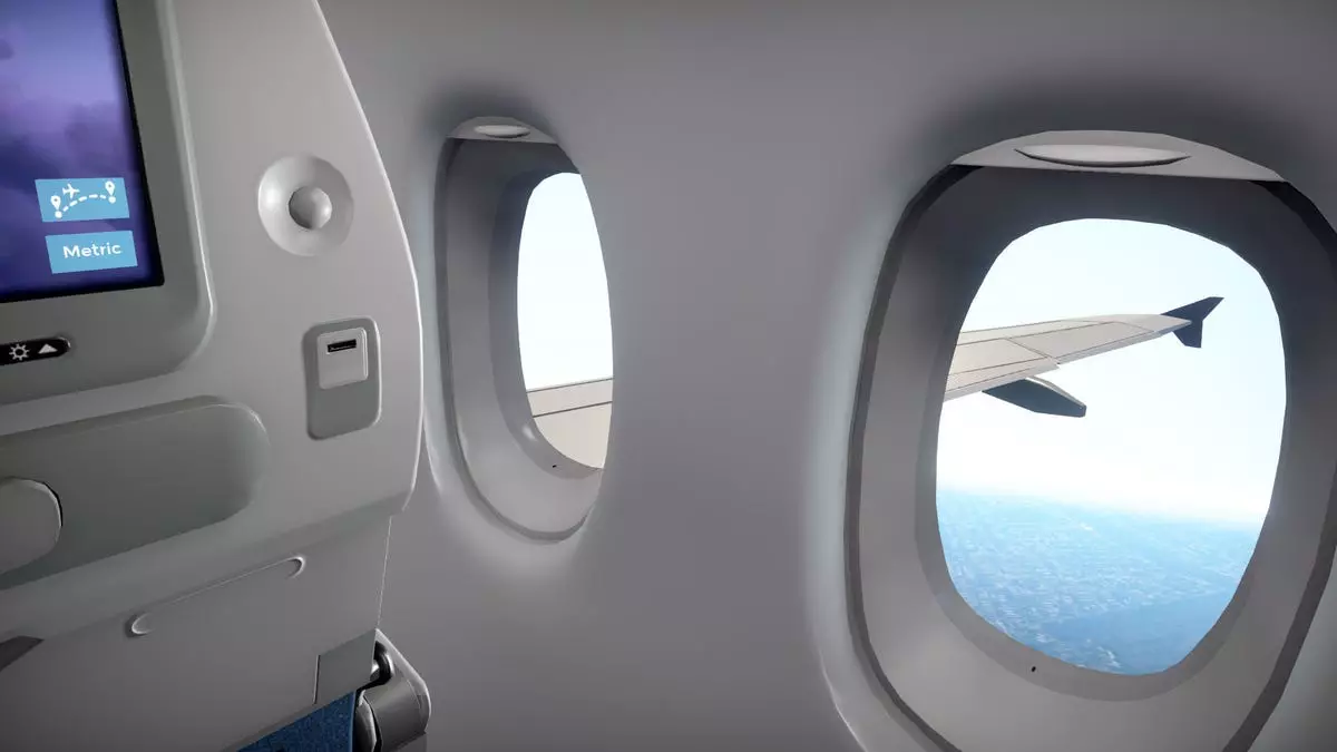 O vedere video a unui scaun cu fereastră într-un avion.