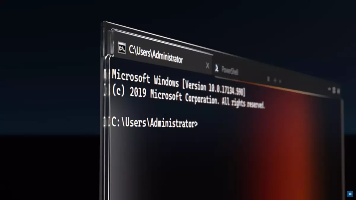Microsoft Windows terminālis ar stiklveida izskatu.