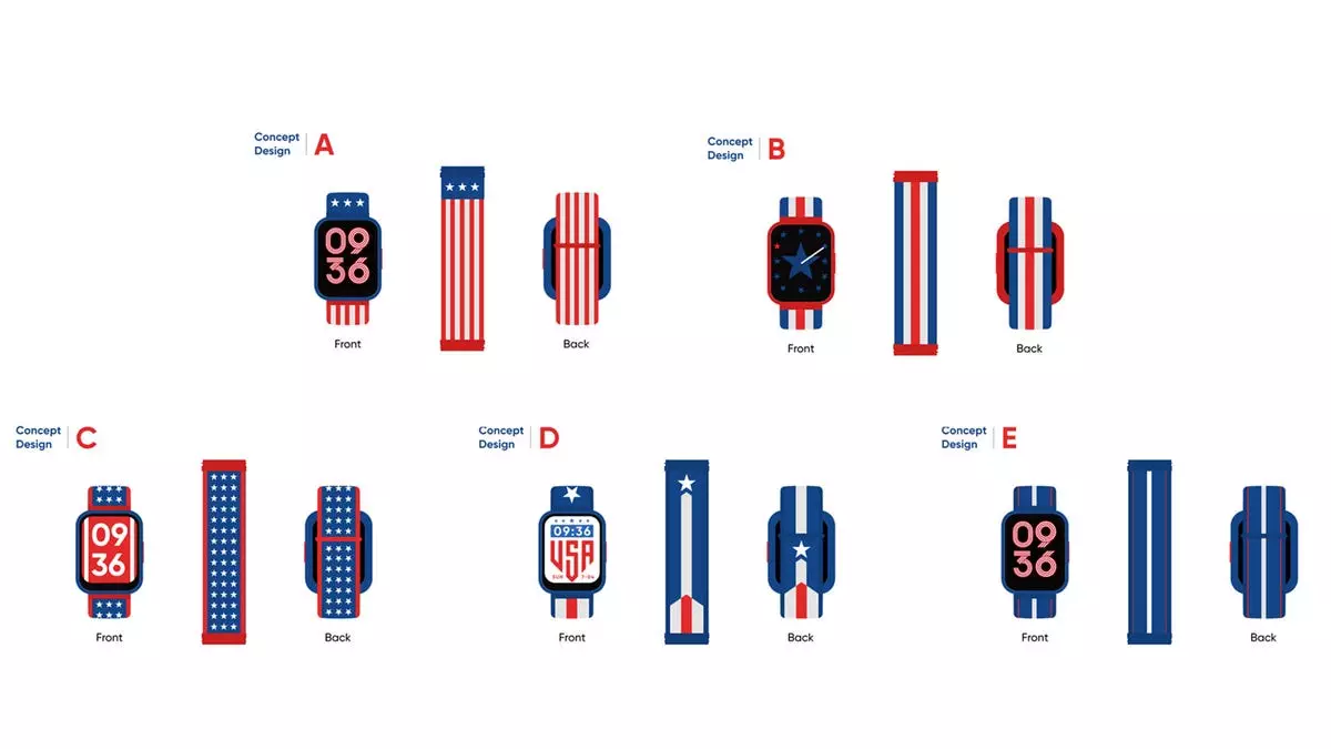 Nekoliko stilova satova s raznim temama koje podsjećaju na američku zastavu.