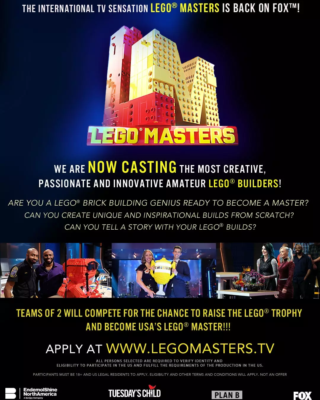 Poster casting LEGO Masters.