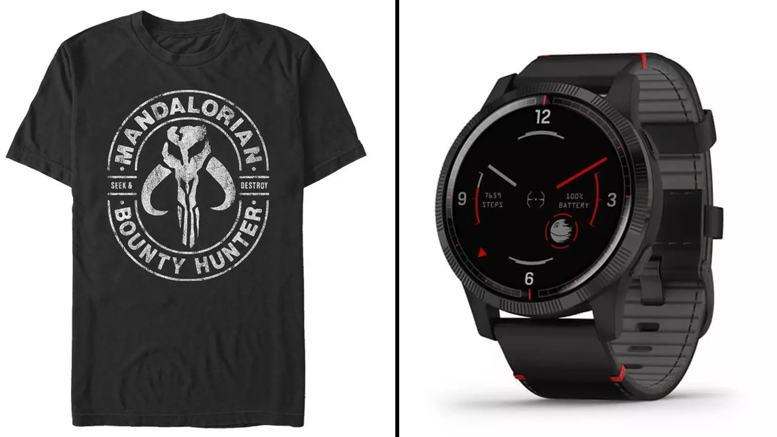 મંડલોરિયન-શૈલીની ટી-શર્ટ, Darth Vader થીમ સાથે Garmin smartwatch