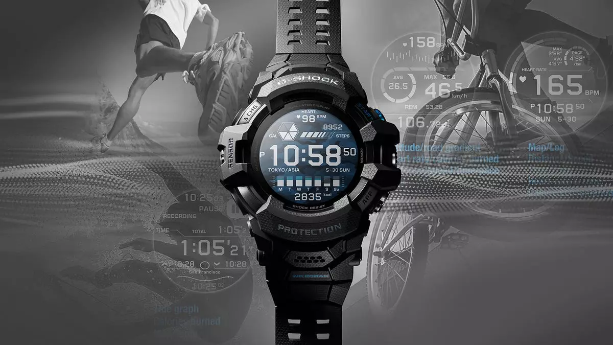 Đồng hồ Casio G-Shock Wear OS trước mặt một người đang chạy.