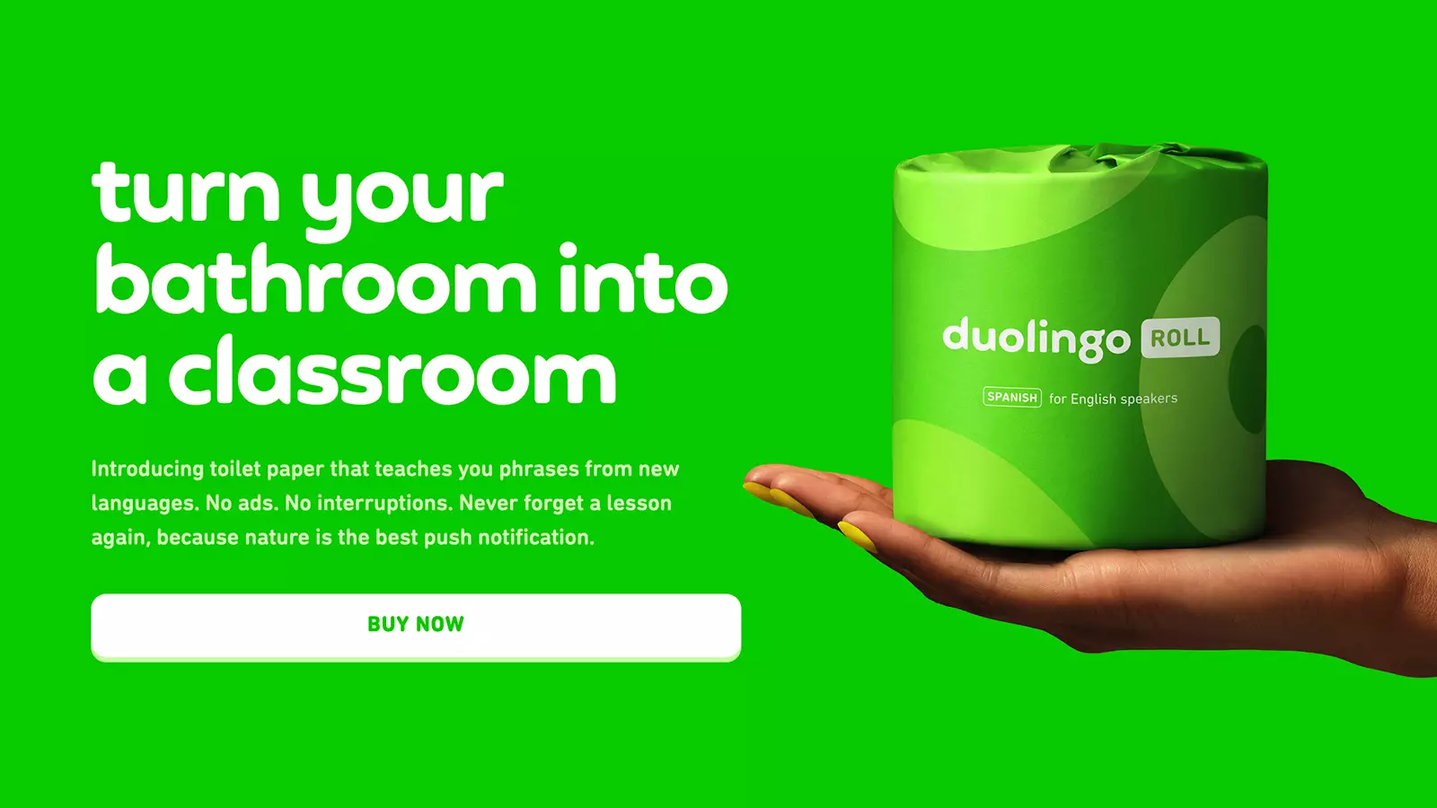 Duolingo Roll tualetinio popieriaus reklama.