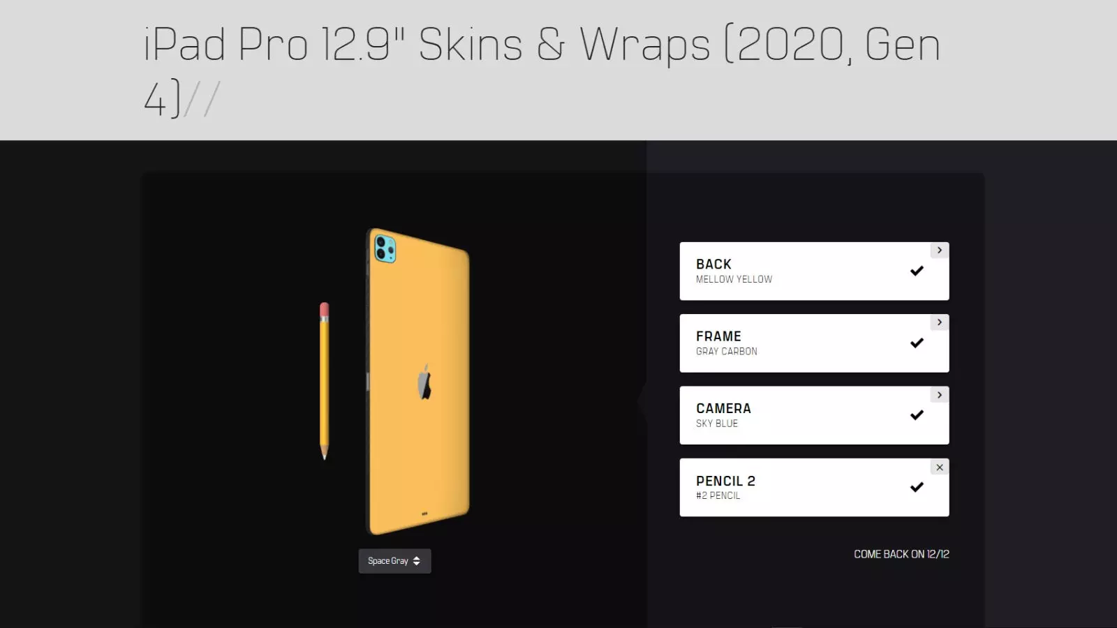 dbrand iPad Pro skin customizer page