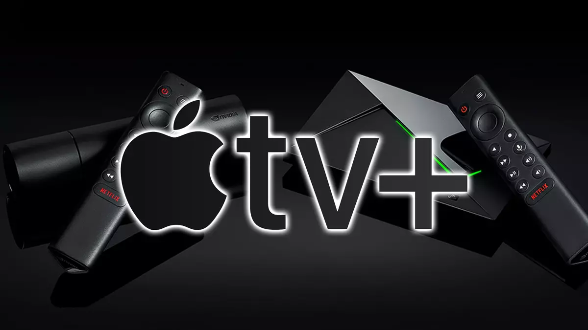 Logo Apple TV+ di atas perangkat NVIDIA Shield TV.