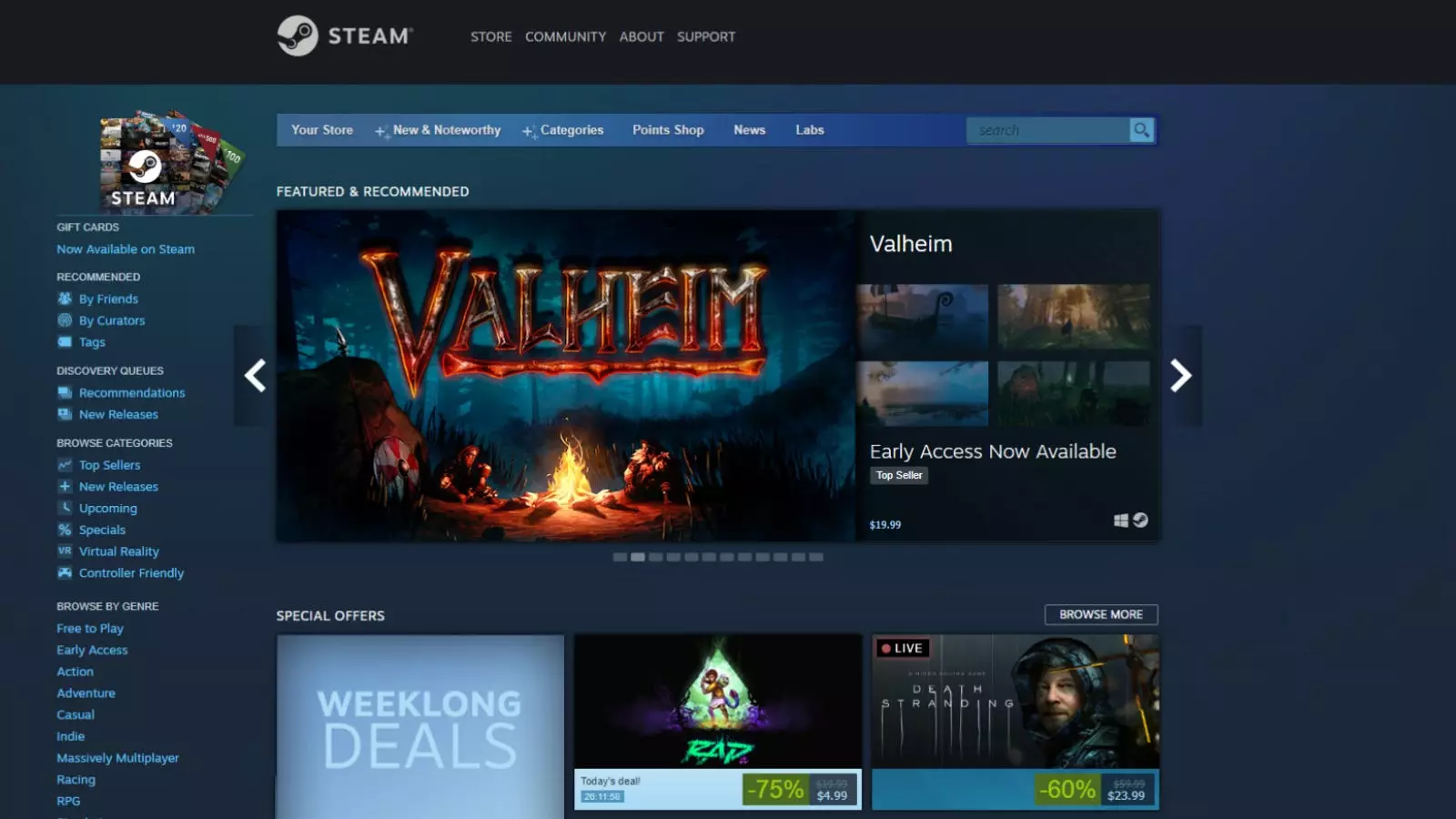 immagine della home page di Steam