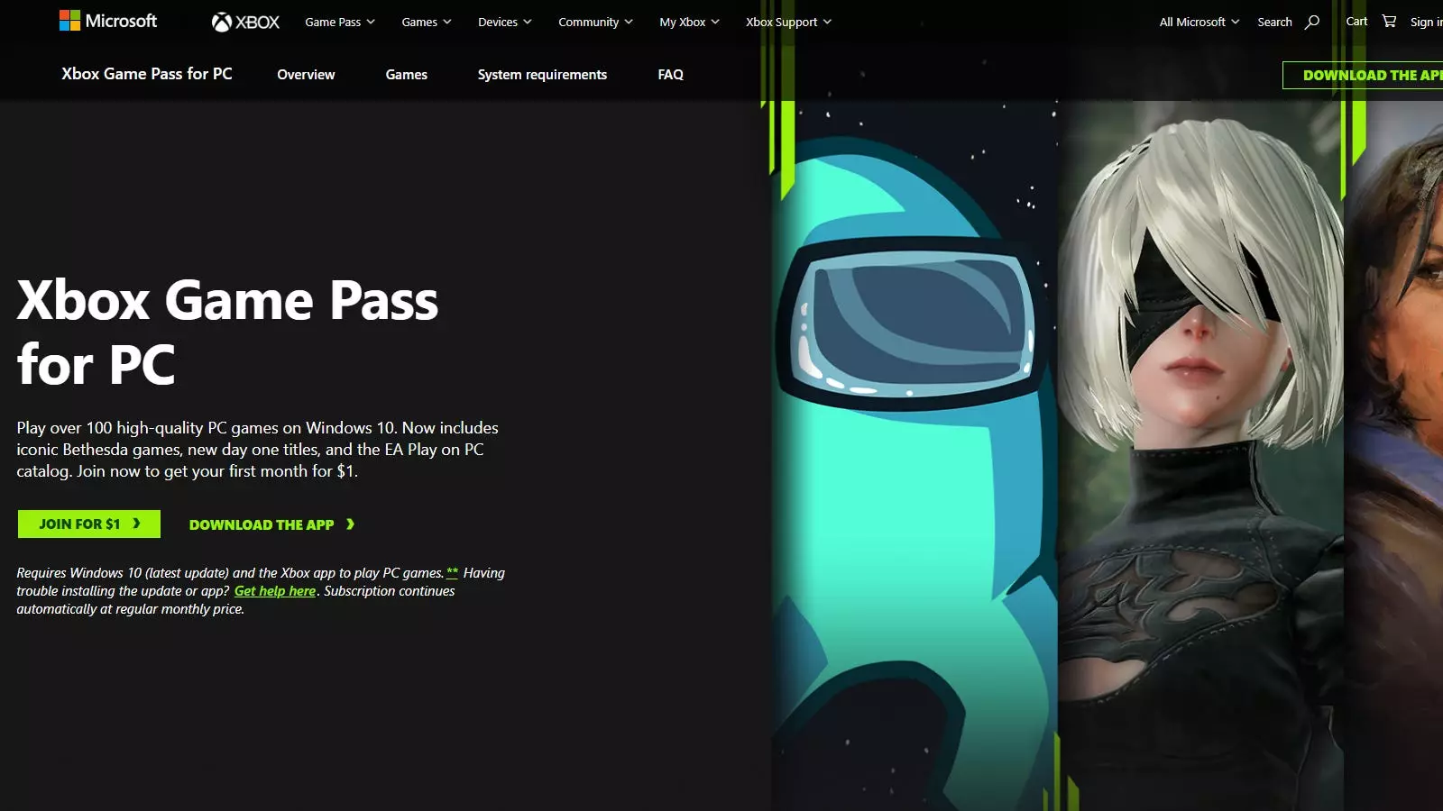 imagen de la página de inicio del escaparate de Xbox