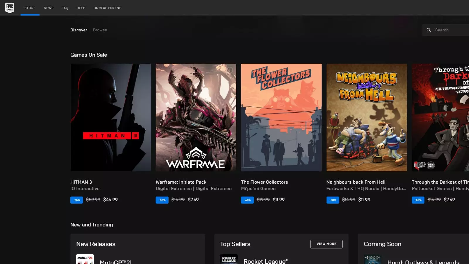 az Epic Games Store kezdőlapjának képe