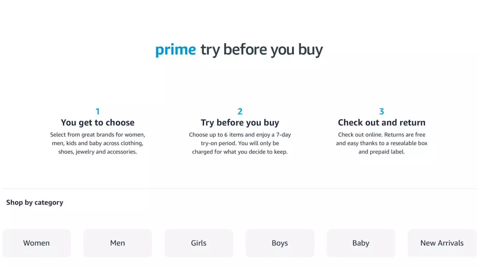 Целевая страница Amazon Prime «Попробуй перед покупкой»