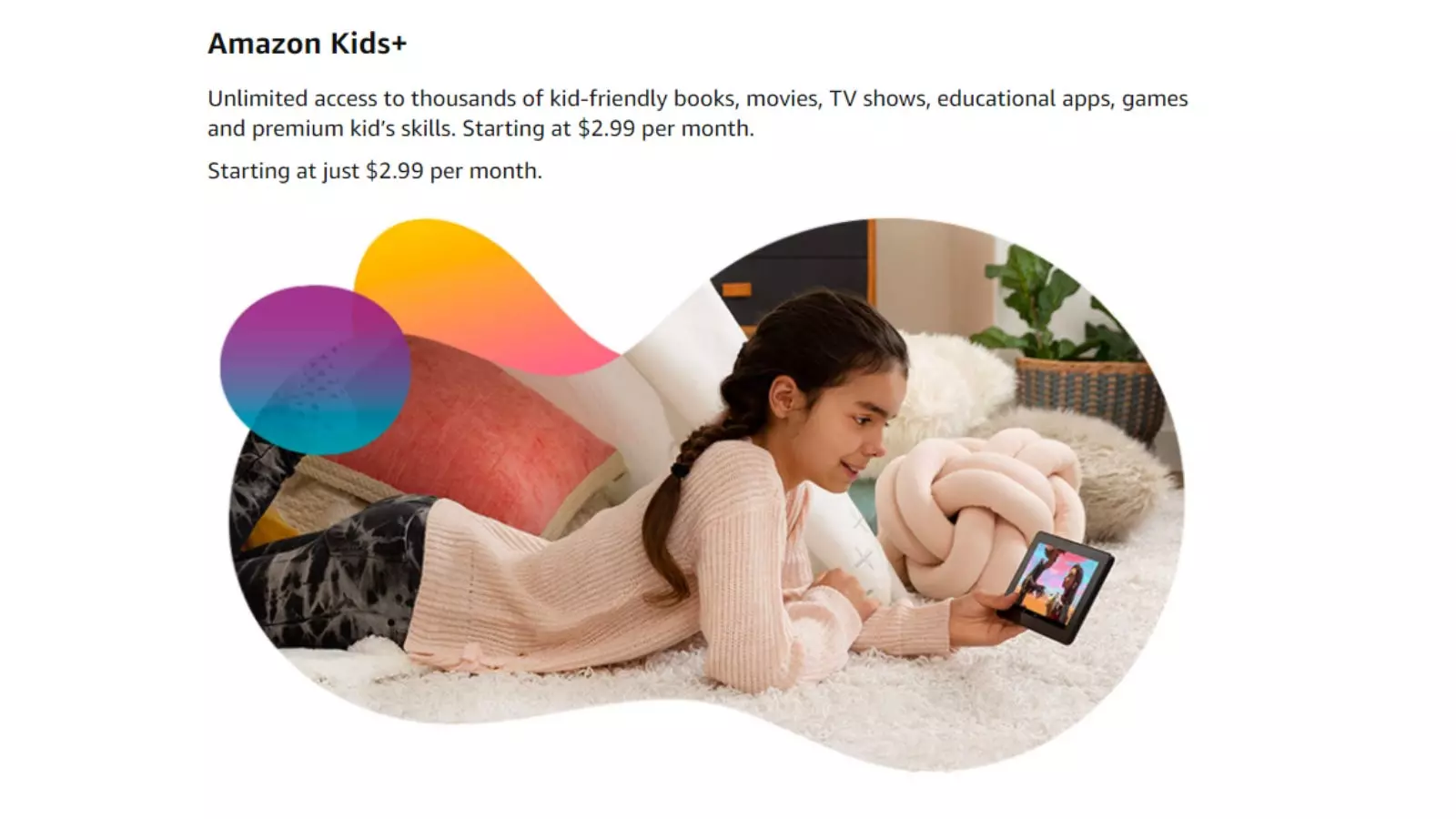 Amazon Kids+ əsas açılış səhifəsi reklamı