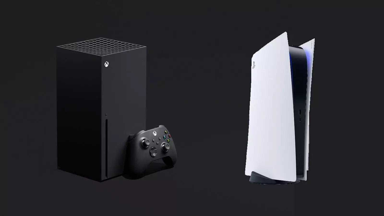 Xbox Series X און פּלייסטיישאַן 5 אויף אַ גרוי באַקדראַפּ