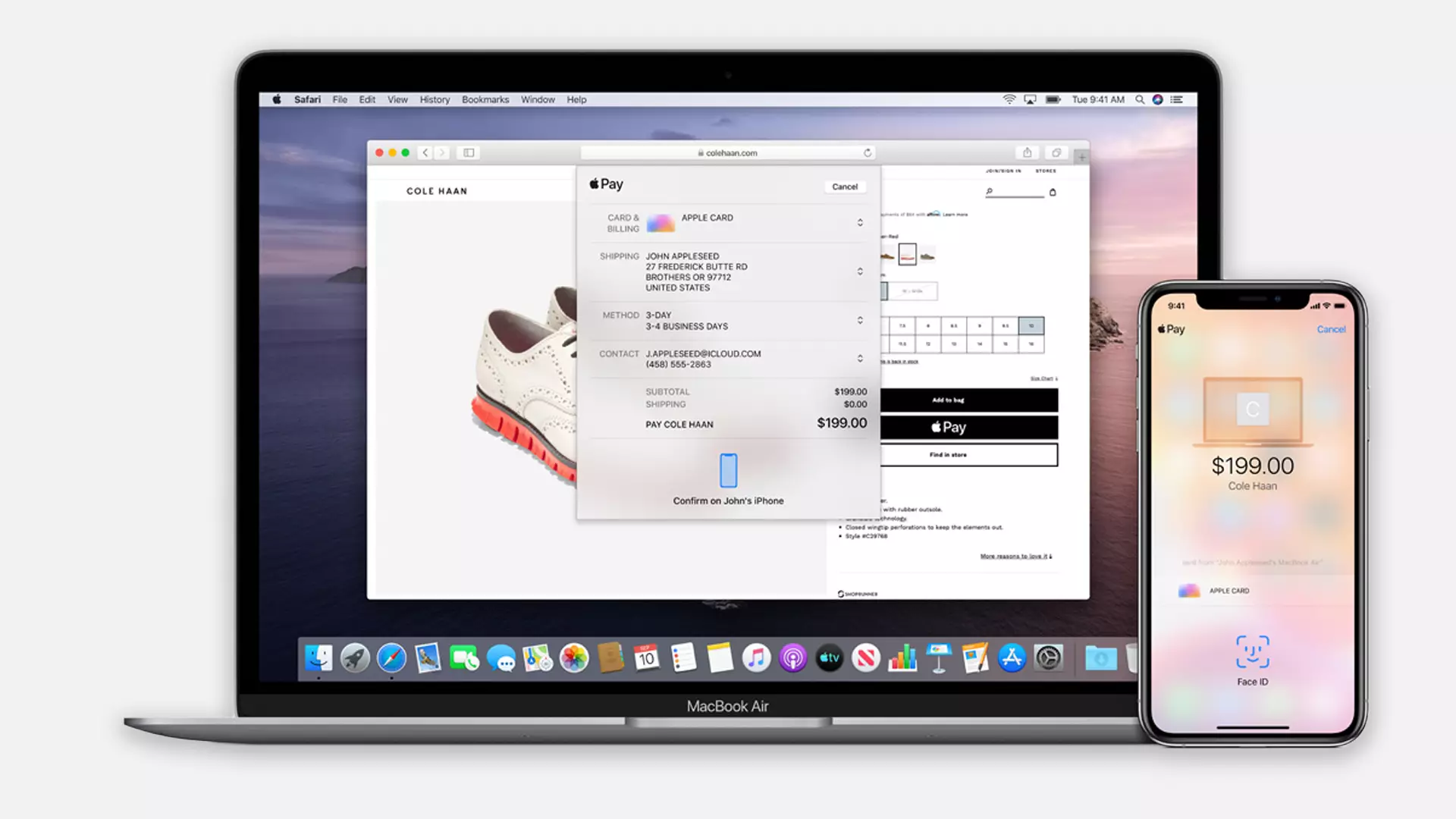 Primer, kako lahko Apple Pay sinhronizira podatke o kreditni kartici med napravami.