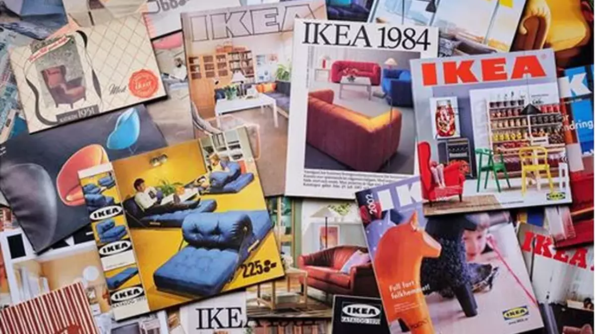 Collage vun vintage IKEA Kataloge
